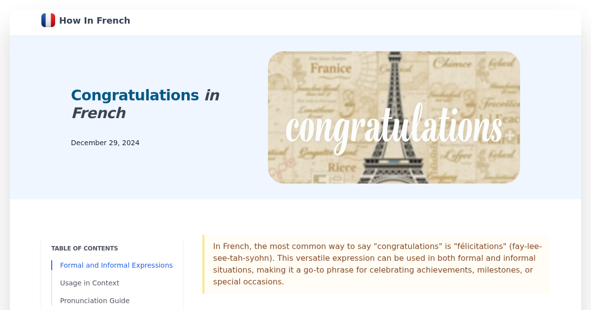 Congratulations in French