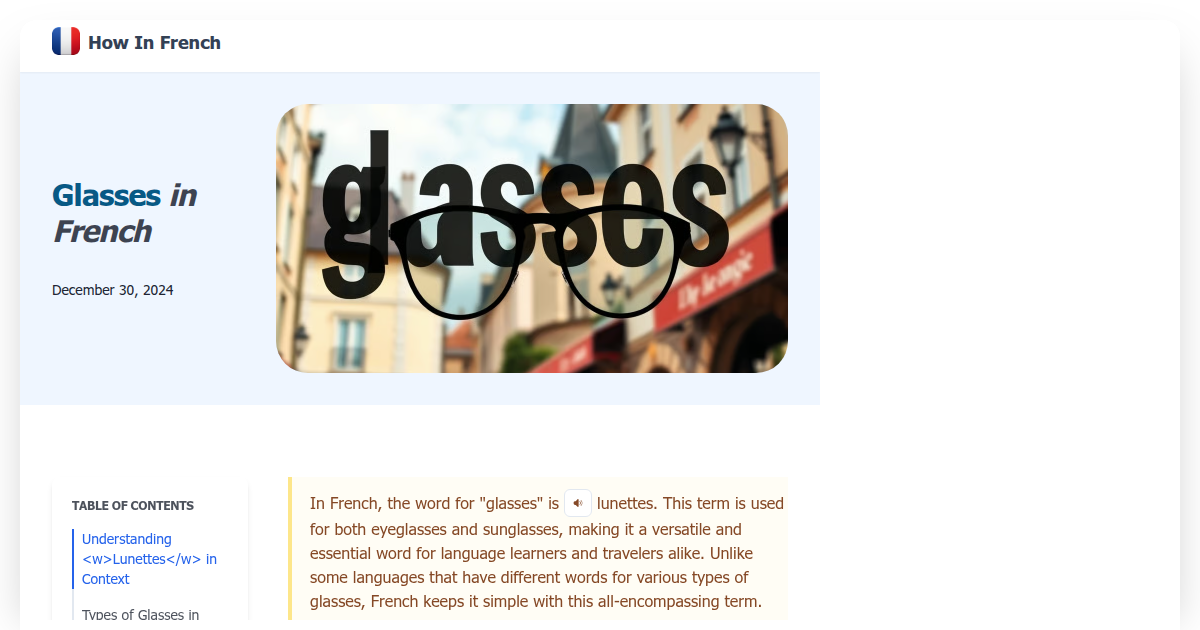 Glasses in French